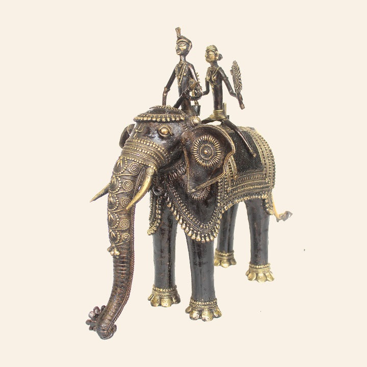 Brass Tribal Metal Elephant Figurine with Mounted Riders – Shambhavi ...